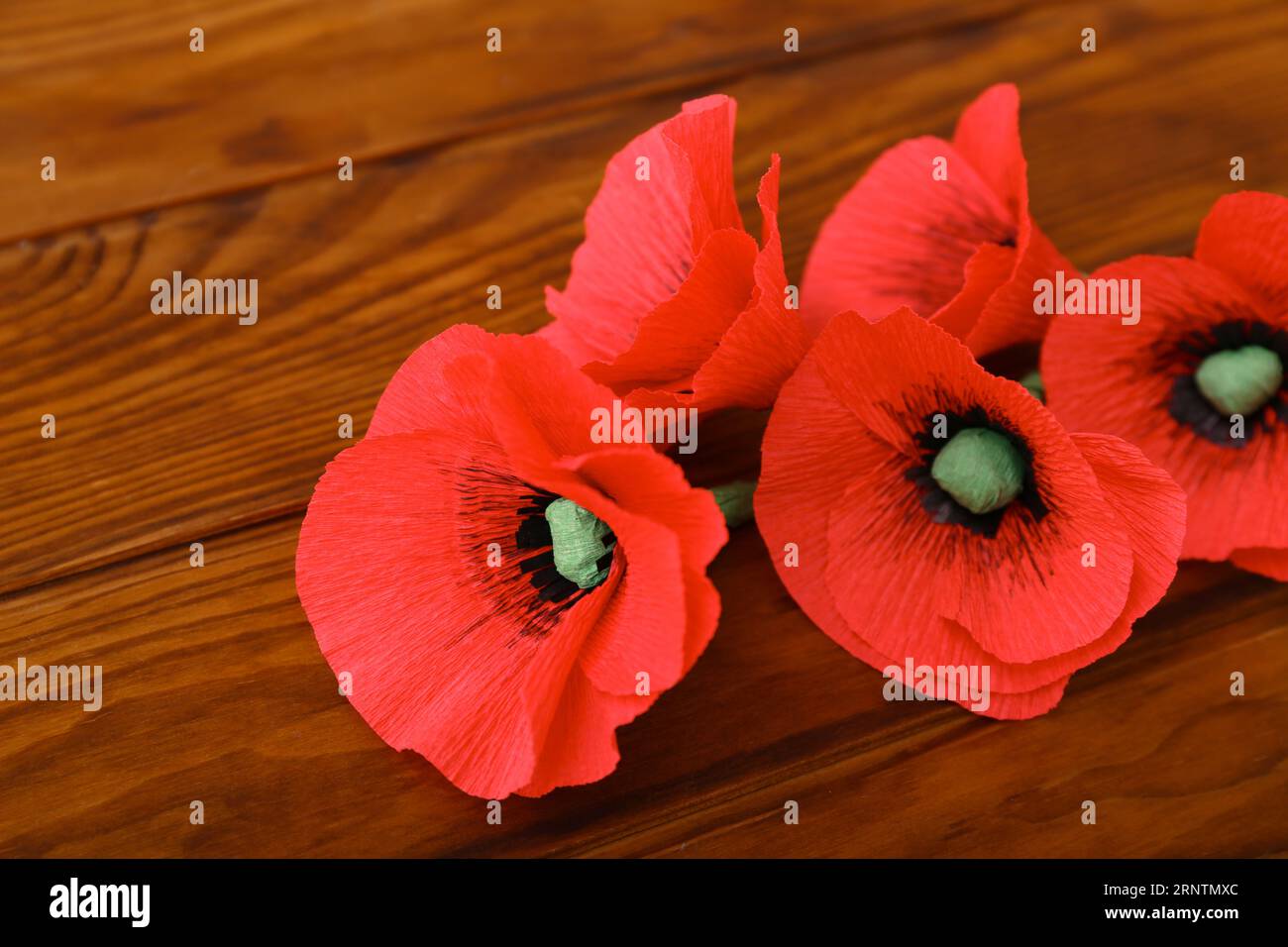 Red poppy flowers on brown wooden background. Remembrance Day in Canada ...