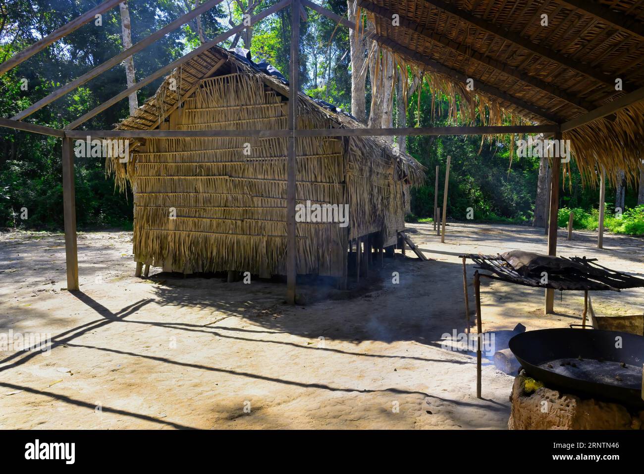 Traditional wooden house of the Tuyuca natives people village, Manaus ...