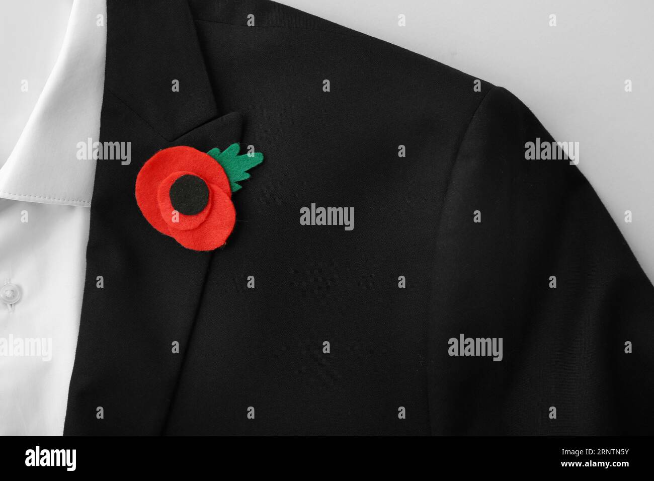 Poppy flower pinned on male clothes. Remembrance Day in Canada Stock ...