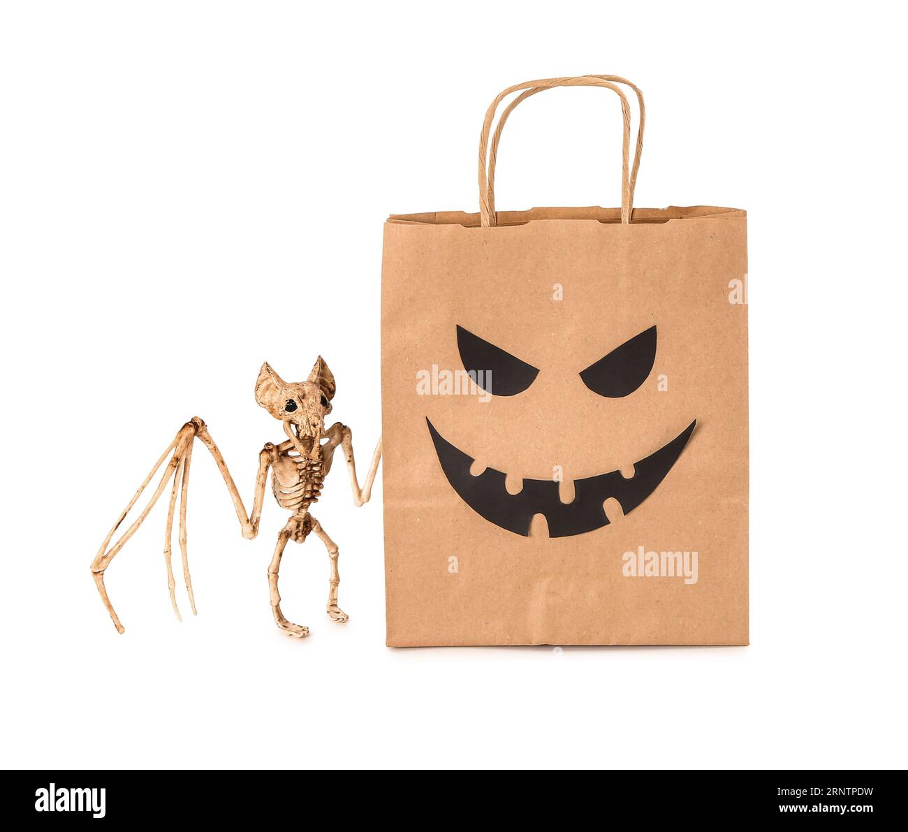 Shopping bag with bat skeleton for Halloween on white background Stock ...