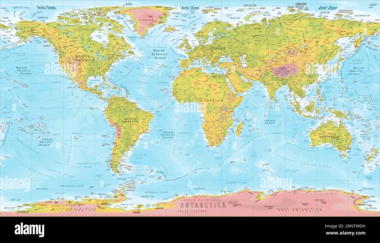 Detailed physical world map Patterson projection Stock Vector Image ...