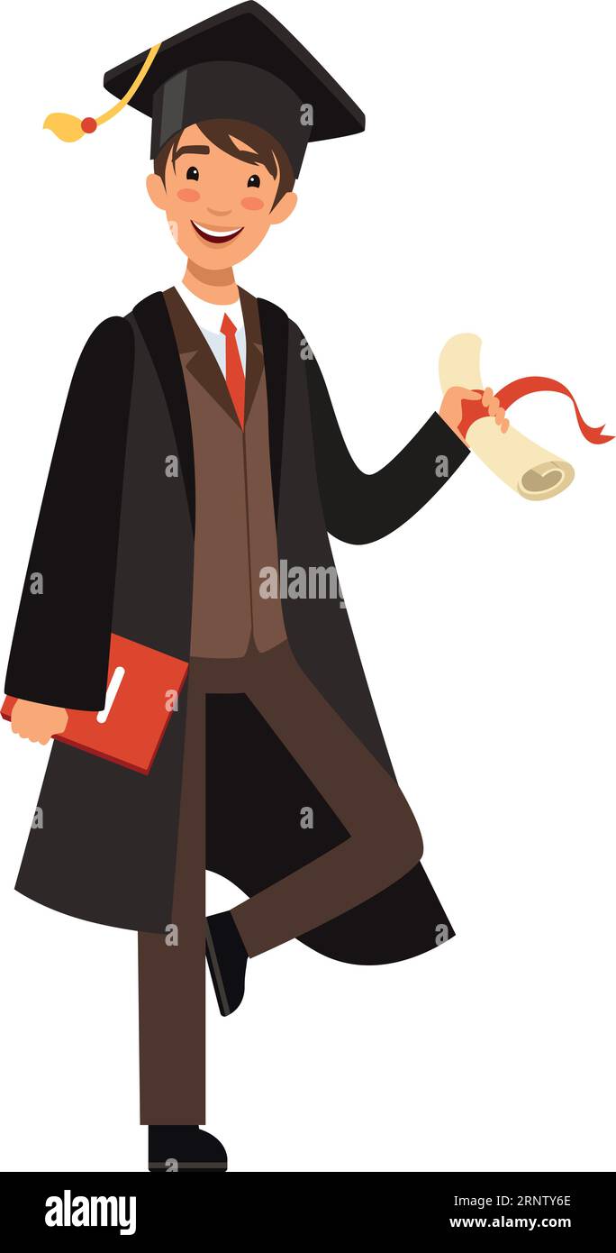 Graduated student with certificate. Happy cartoon education guy Stock ...