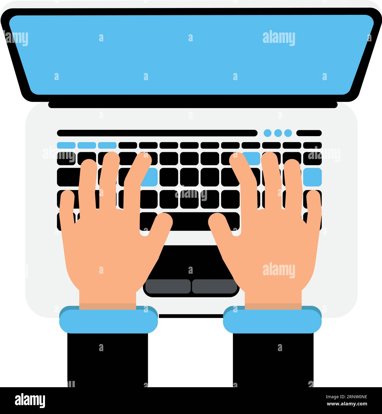 Hands typing on laptop keyboard. Workplace top view Stock Vector Image & Art - Alamy