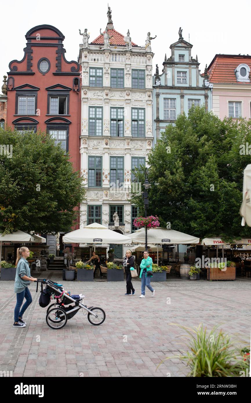 Gdansk, Poland - architecture in the old town. Houses in the main ...