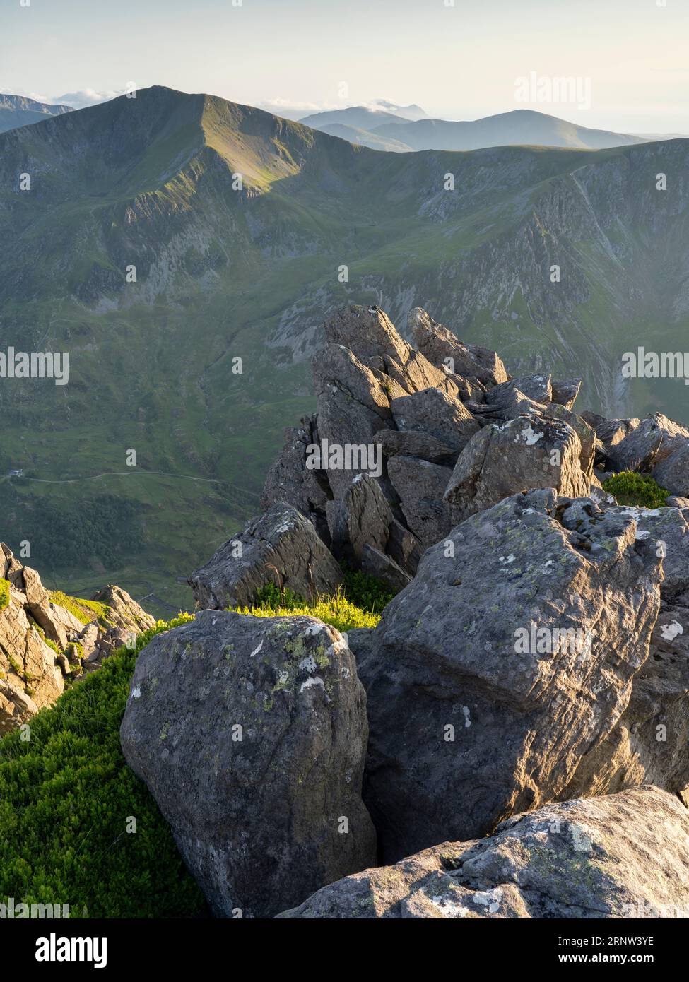 A view from the summit of Pen yr Ole Wen in the Carneddau mountains ...