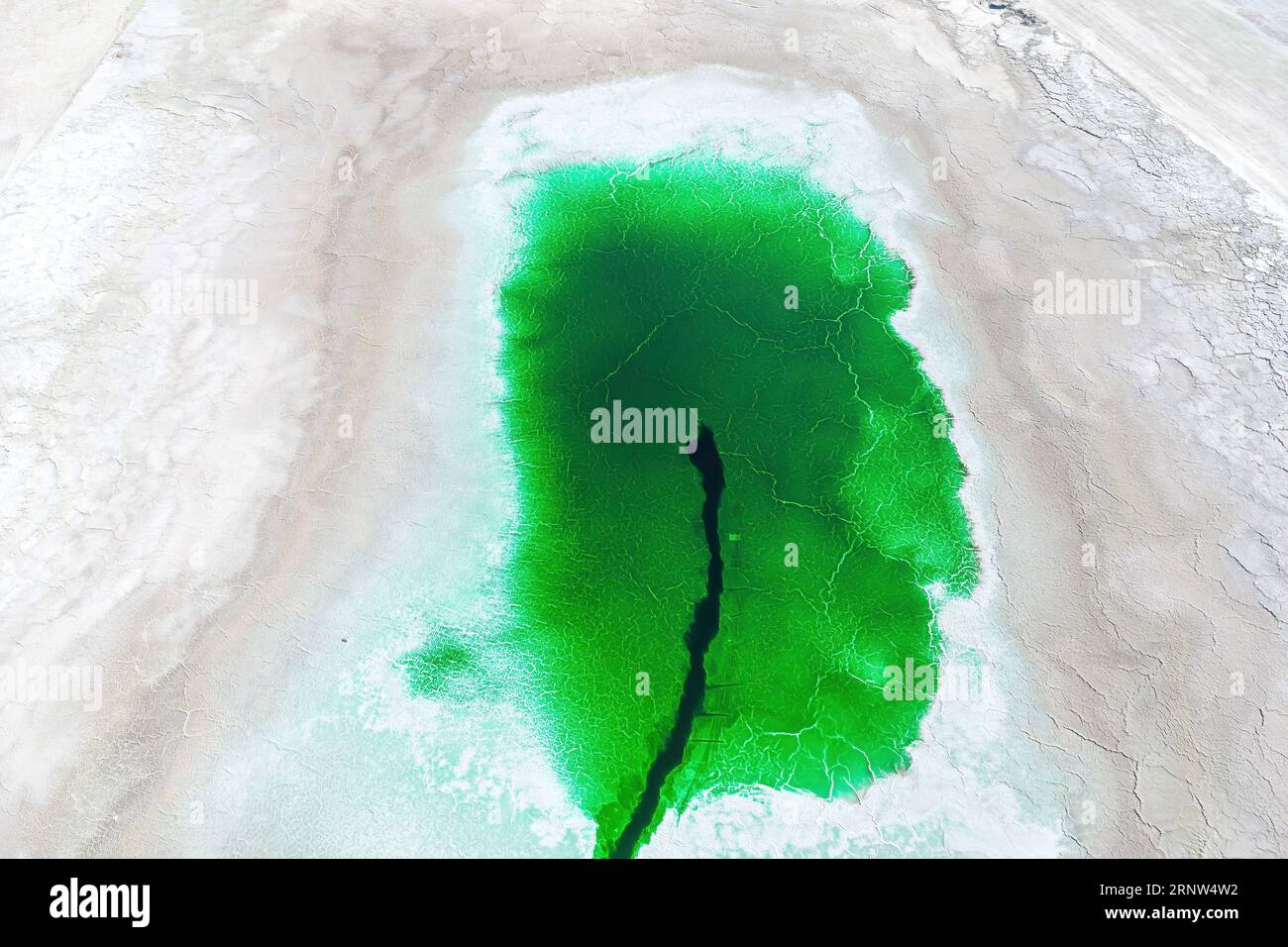 Aerial view of the rafts of phosphogypsum at shore of the Tinto river ...