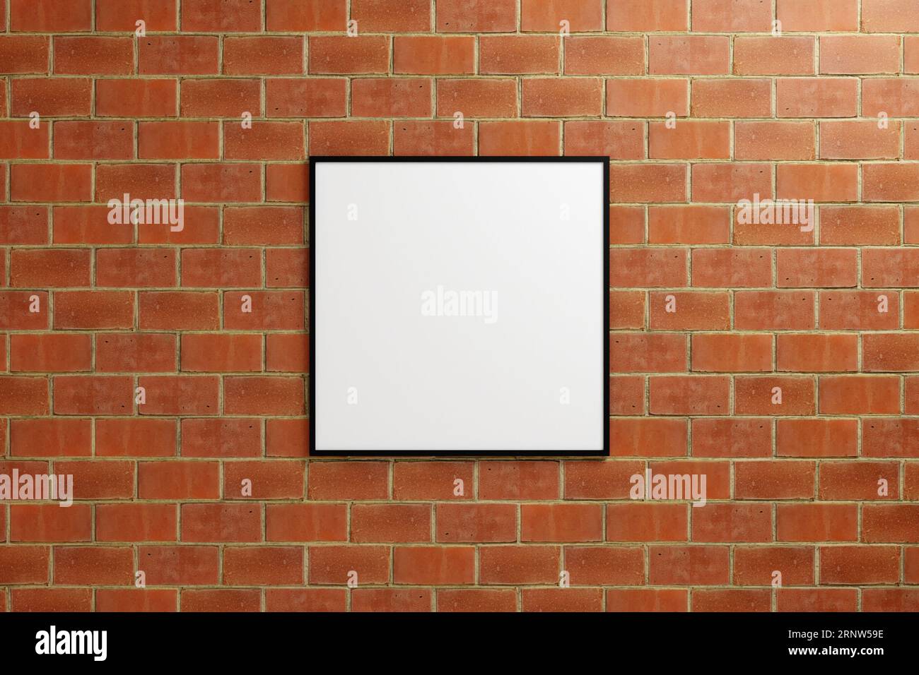 Minimalist hanging square black poster or photo frame mockup in brick ...
