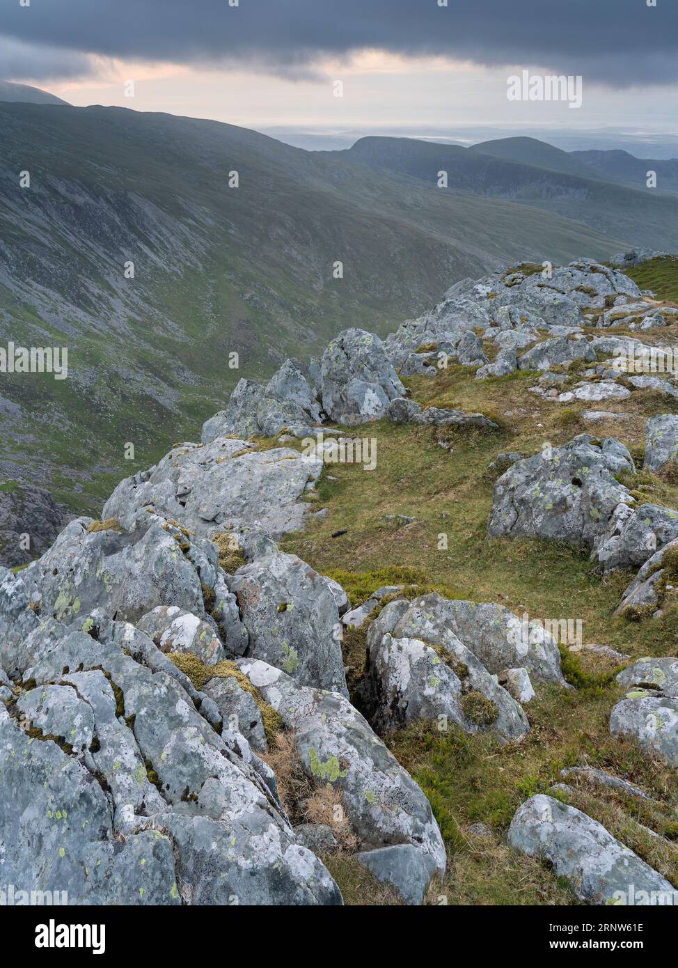 A view from the summit of Pen yr Ole Wen in the Carneddau mountains ...