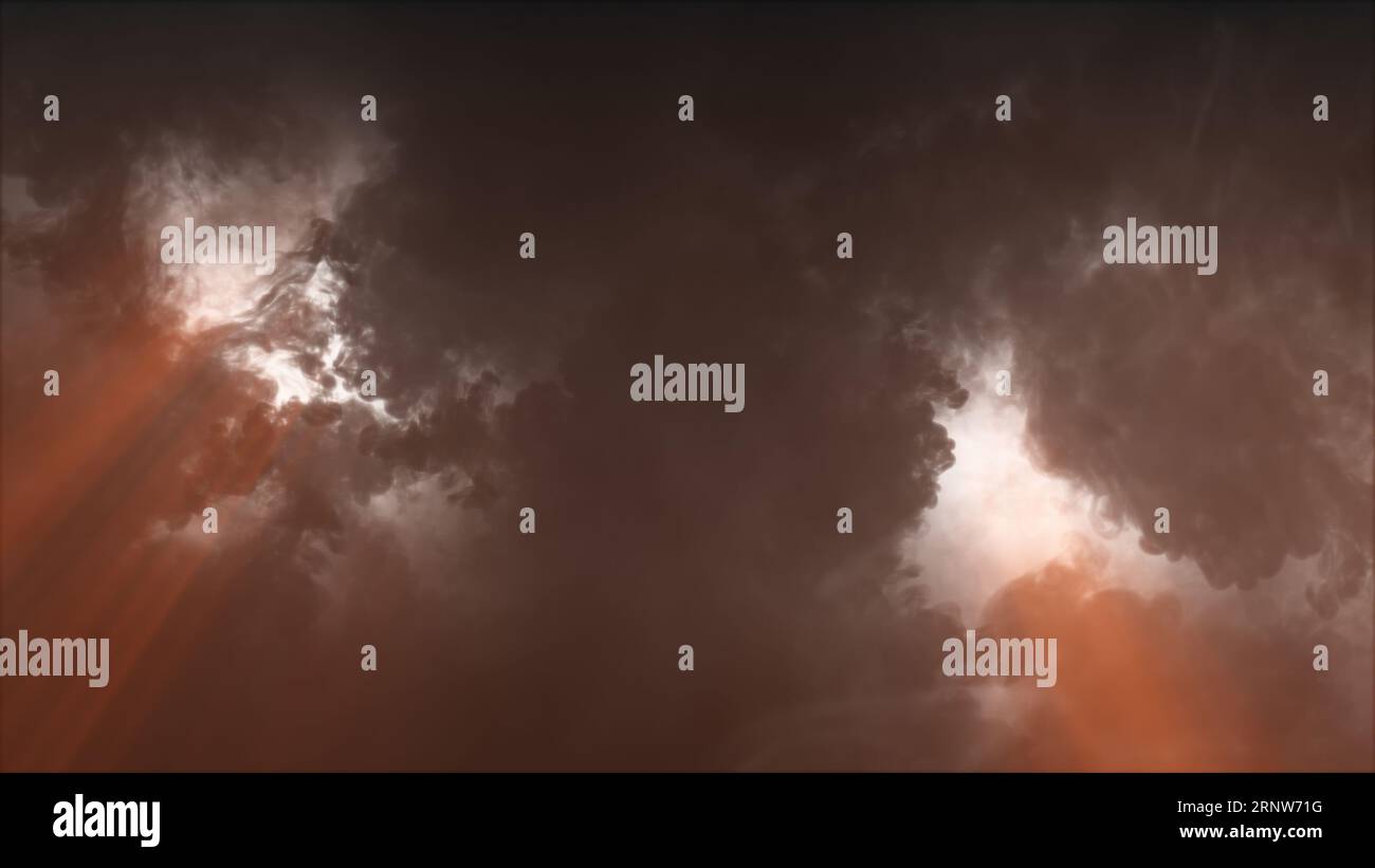 3D rendering of lightning strike and light effects in clouds ...