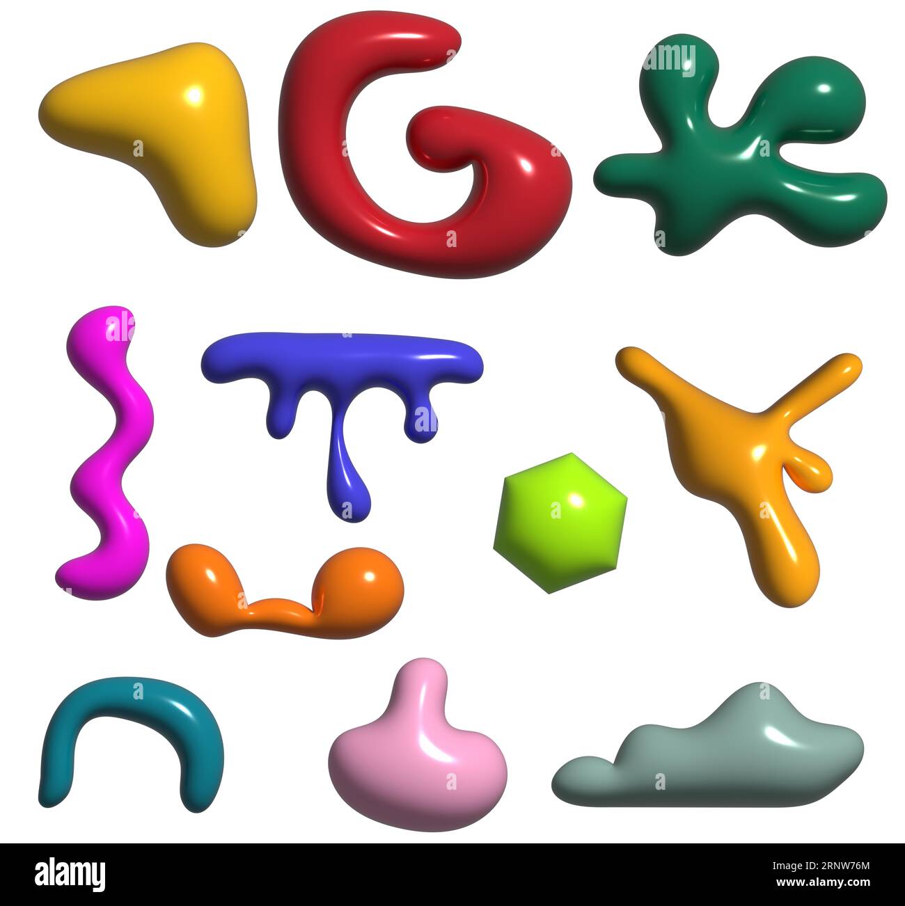 Various inflated blots and figures, 3D illustration isolated on white background Stock Photo - Alamy