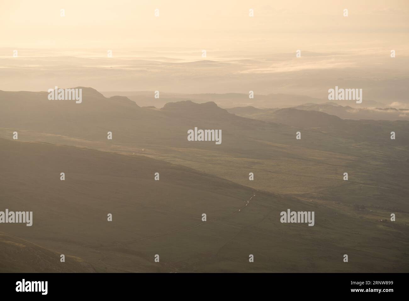 A view from the summit of Pen yr Ole Wen in the Carneddau mountains ...