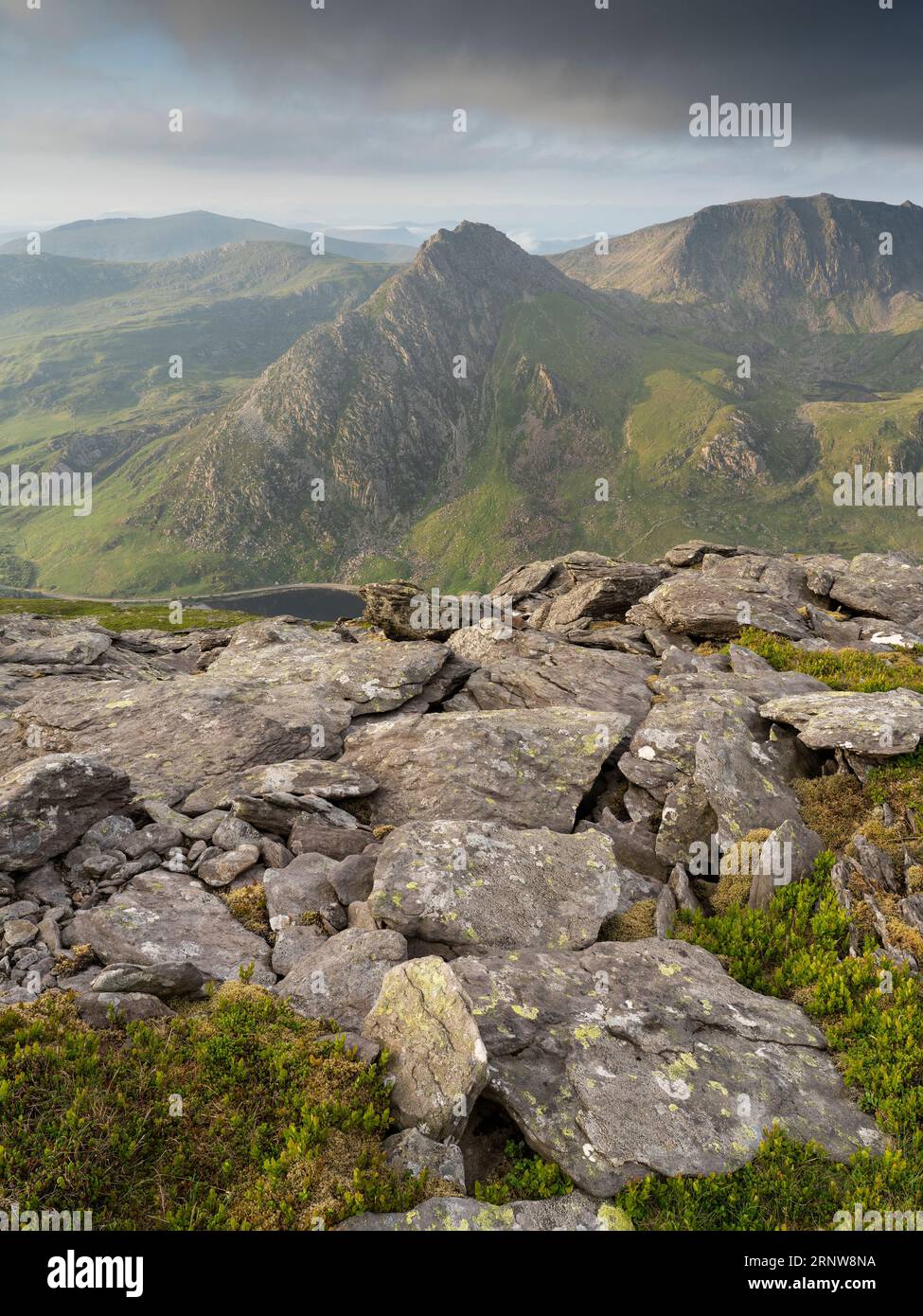 A view from the summit of Pen yr Ole Wen in the Carneddau mountains ...