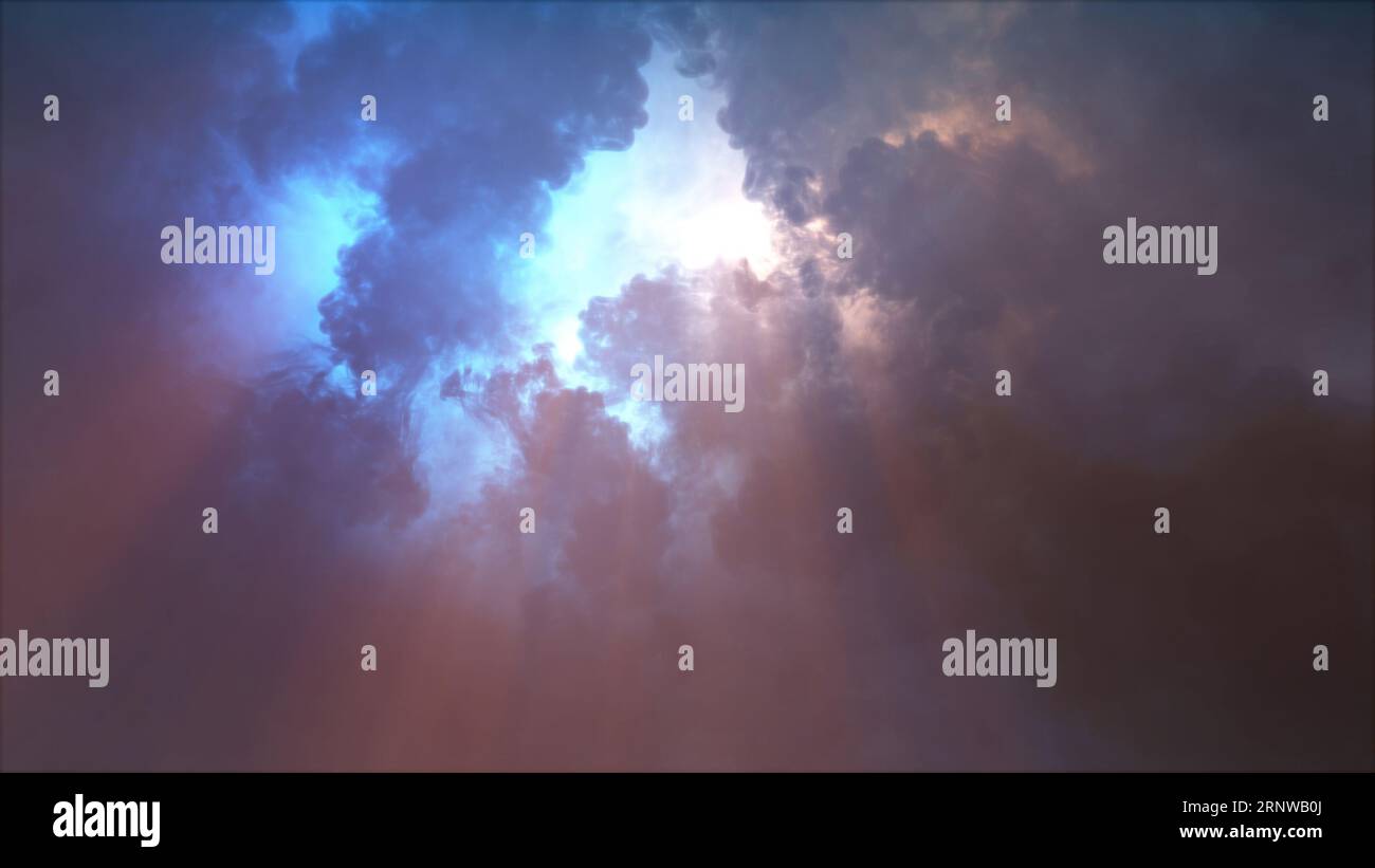 3D rendering of lightning strike and light effects in clouds ...