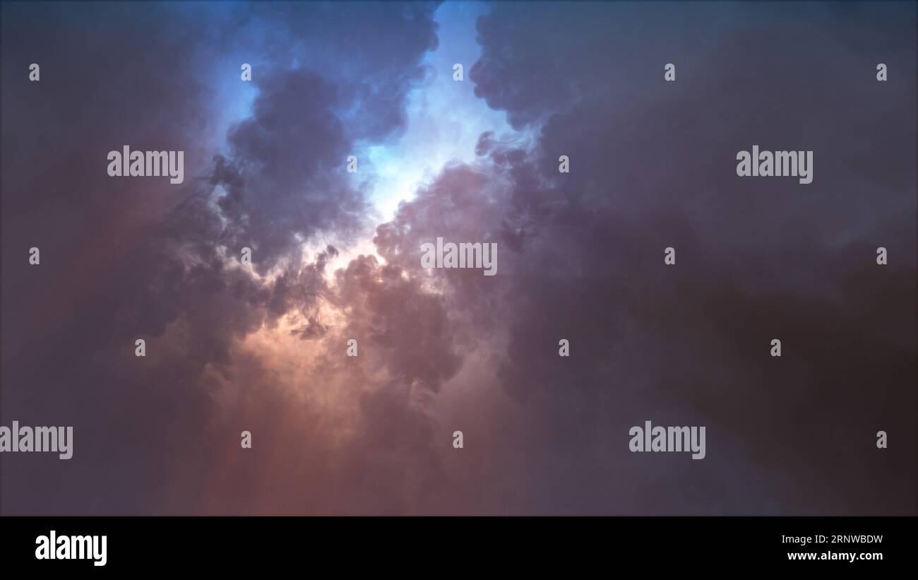 3D rendering of lightning strike and light effects in clouds ...