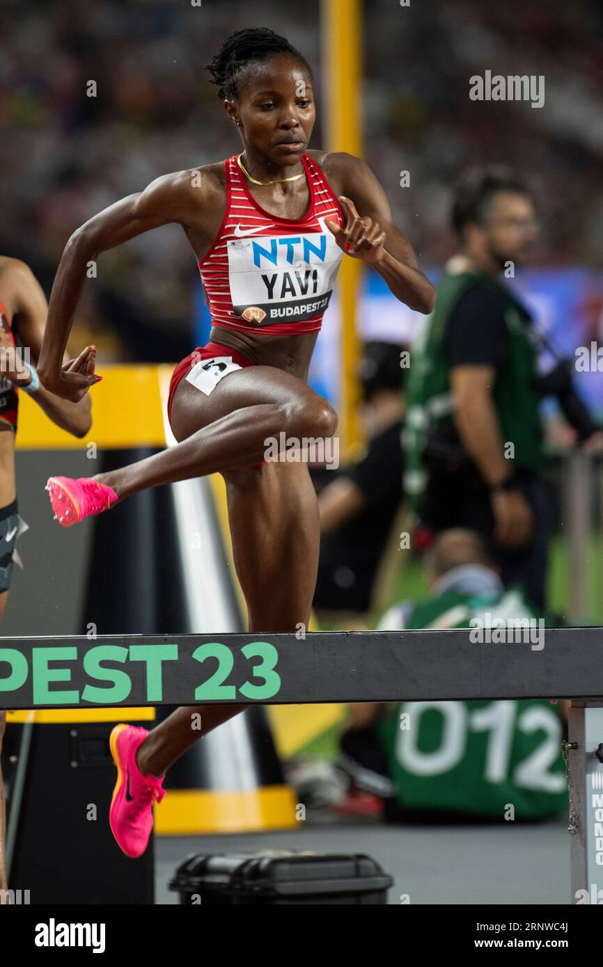 Winfred Yavi of Bahrain competing in the women’s 3000m steeplechase on ...