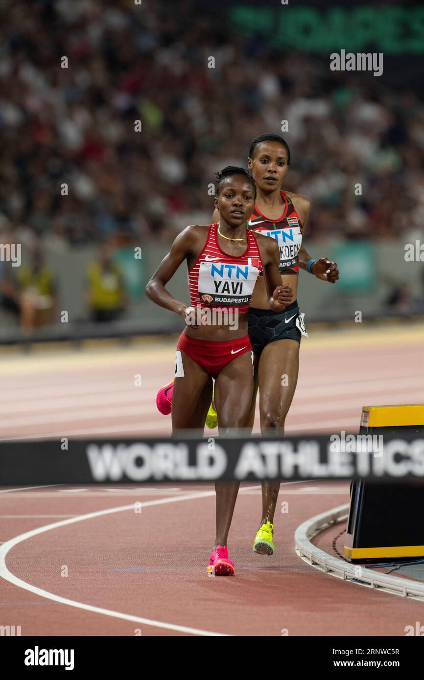Winfred Yavi of Bahrain competing in the women’s 3000m steeplechase on ...