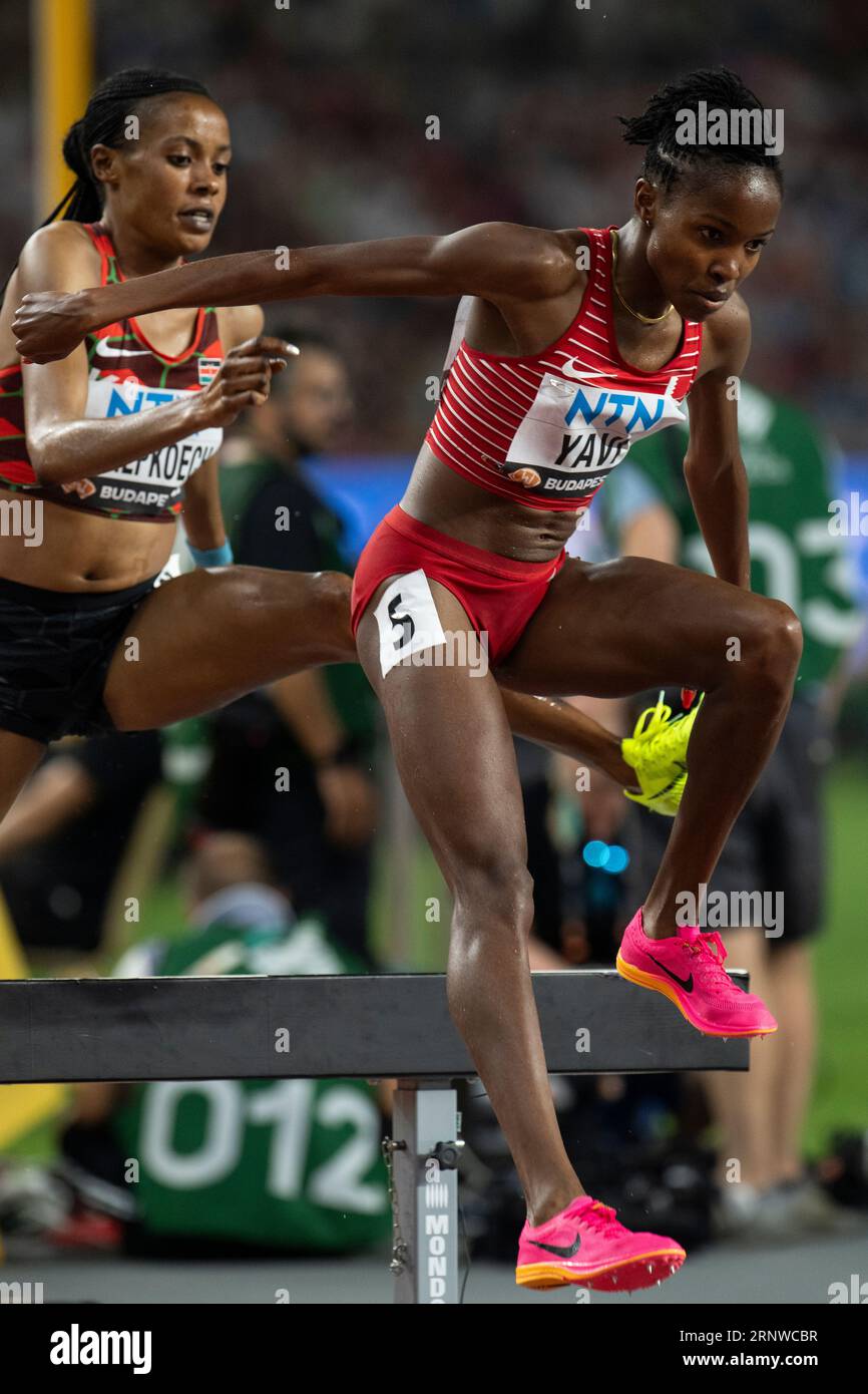 Winfred Yavi of Bahrain competing in the women’s 3000m steeplechase on ...