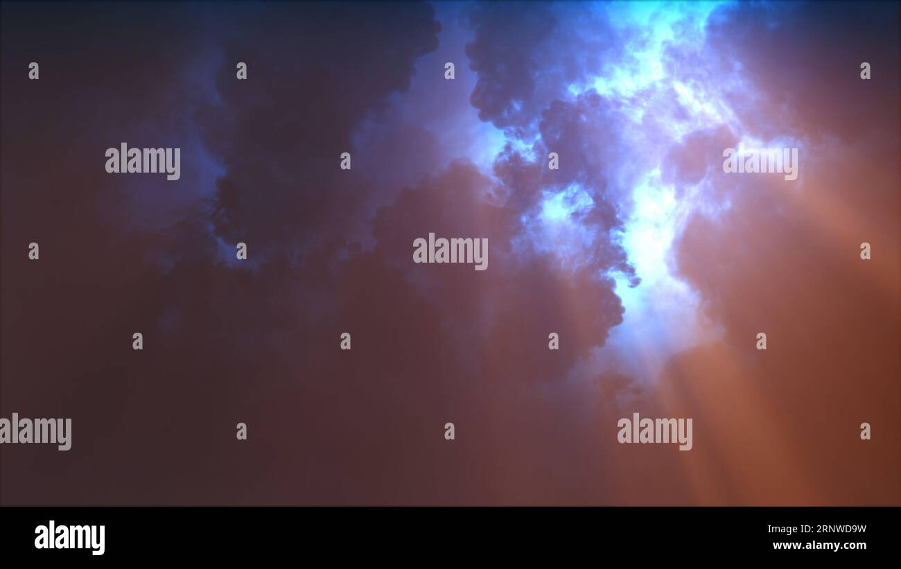 3D rendering of lightning strike and light effects in clouds ...