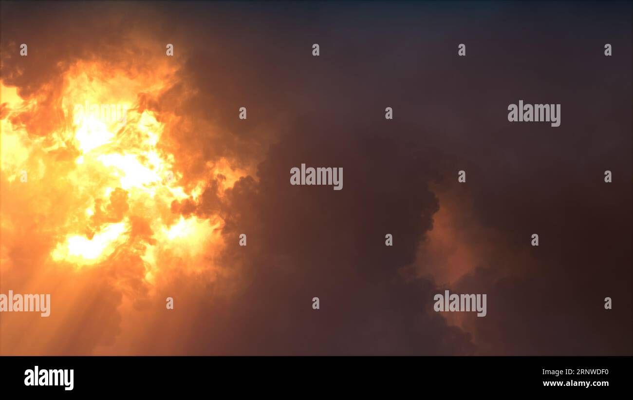 3D rendering of lightning strike and light effects in clouds ...