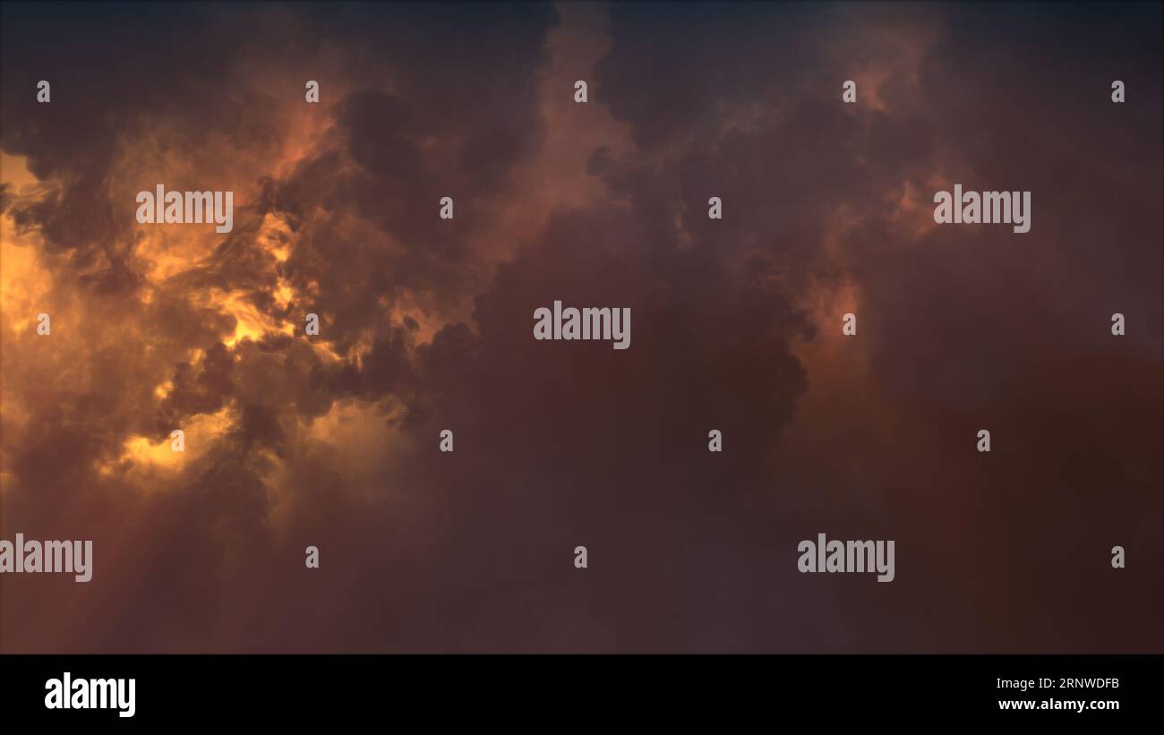 3D rendering of lightning strike and light effects in clouds ...