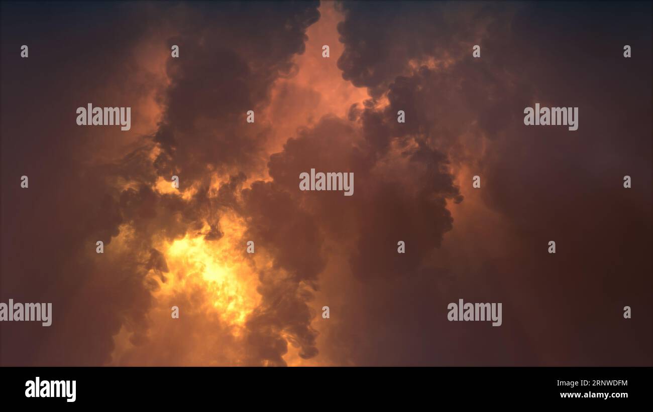 3D rendering of lightning strike and light effects in clouds ...