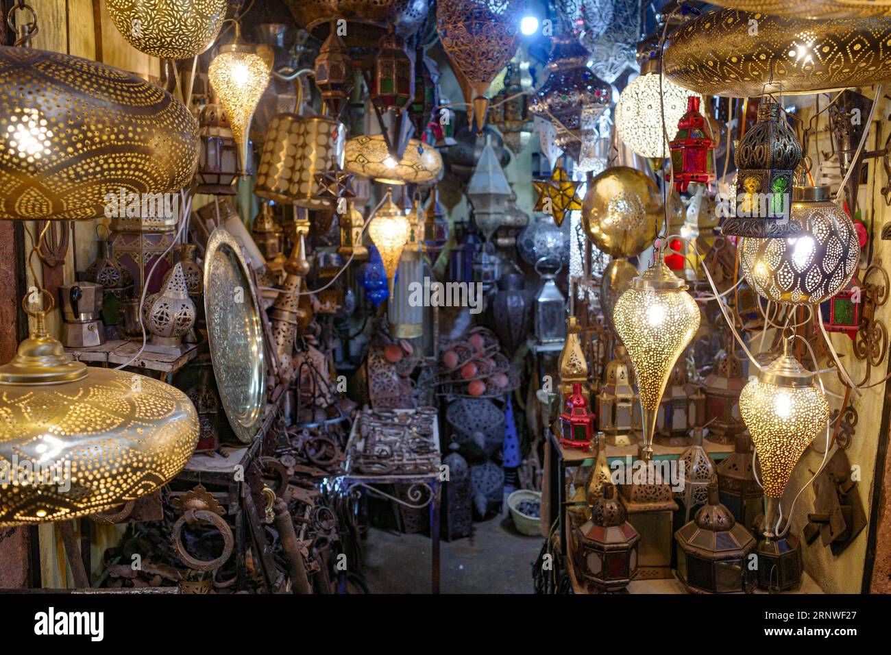 Marrakech, Morocco - Feb 10, 2023: Traditional Arabic lamps on sale in ...