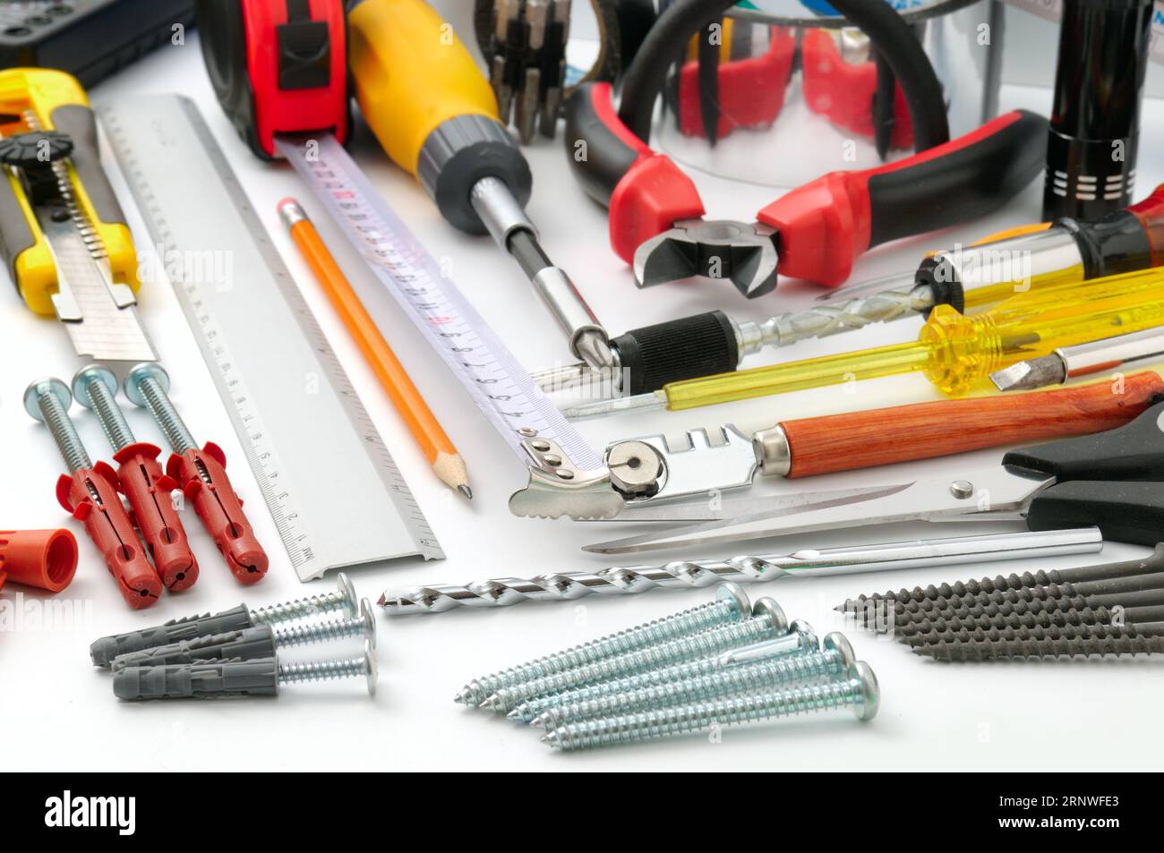 collection tools on white background Stock Photo - Alamy