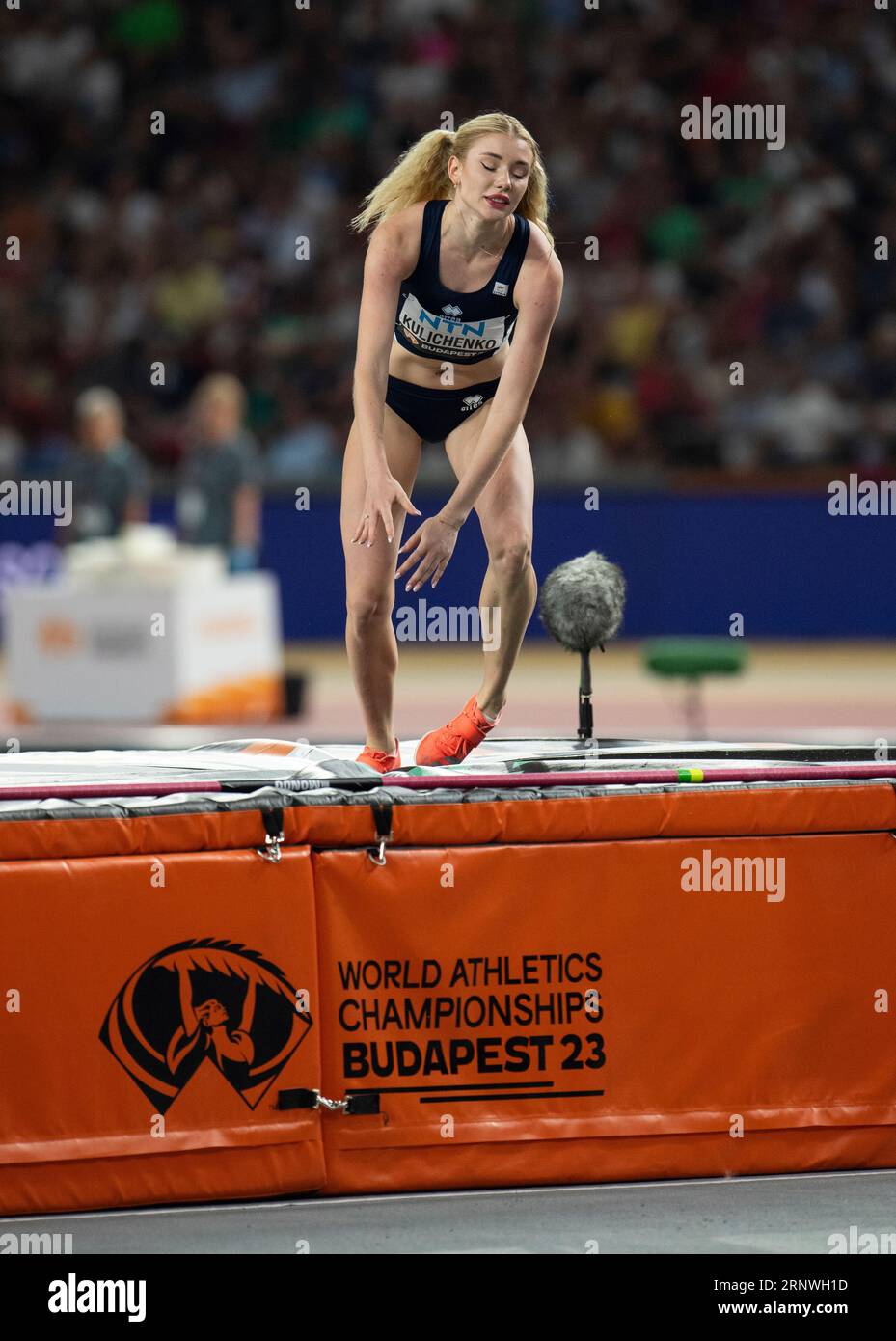 Elena Kulichenko of Cyprus competing in the women’s high jump final on ...