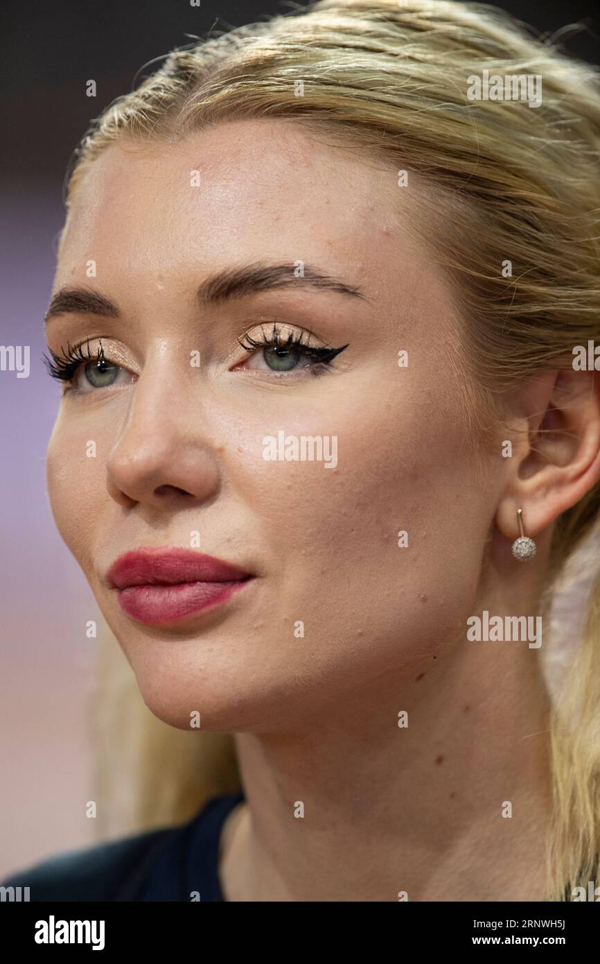 Elena Kulichenko of Cyprus competing in the women’s high jump final on ...