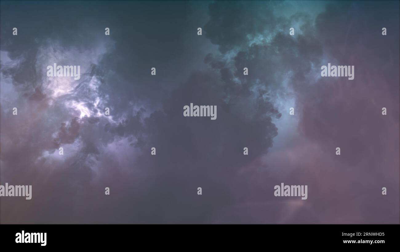 3D rendering of lightning strike and light effects in clouds ...