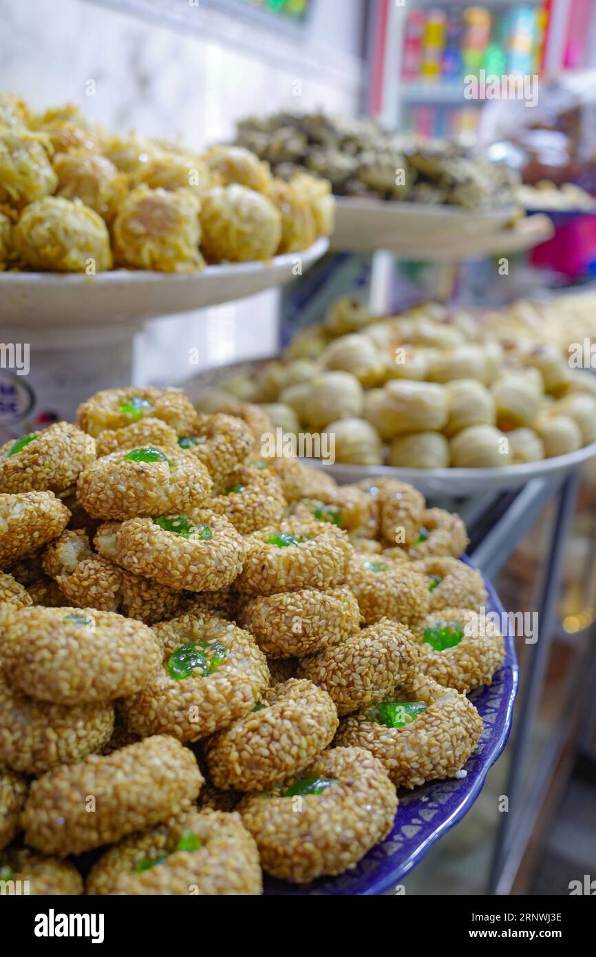 Marrakech, Morocco - 21 Feb, 2023: Fresh North African pastry on sale ...