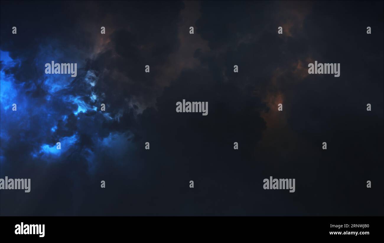 3D rendering of lightning strike and light effects in clouds ...