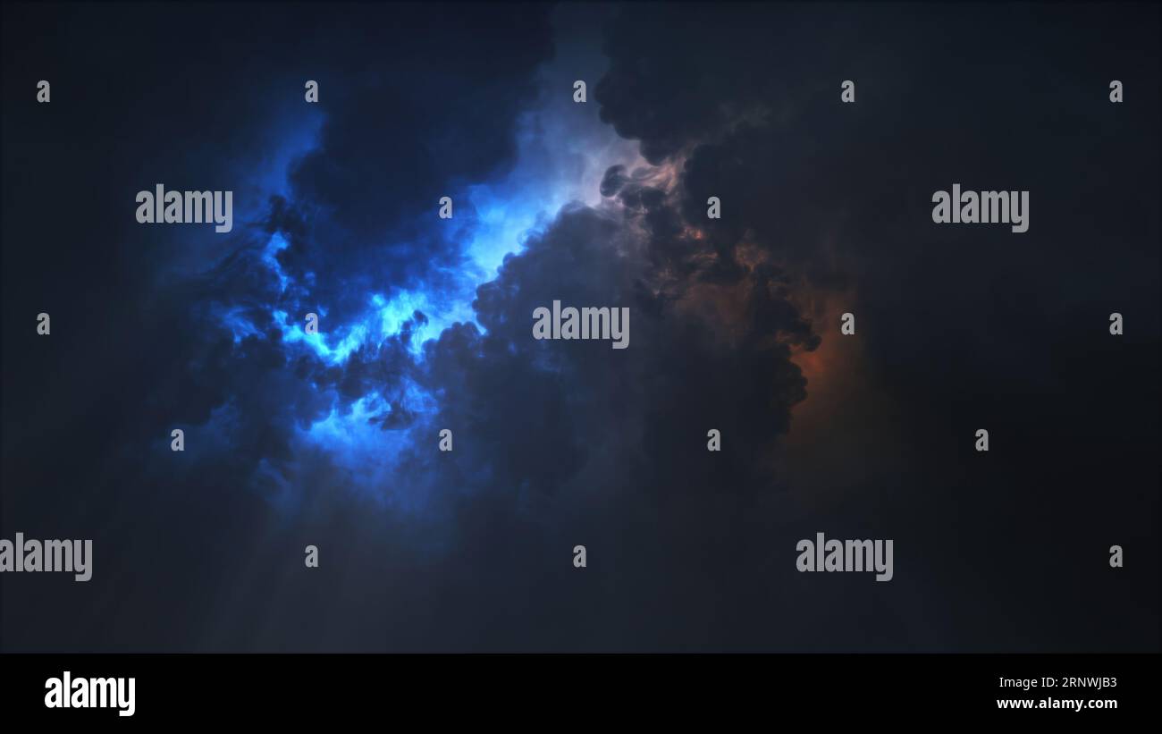 3D rendering of lightning strike and light effects in clouds ...