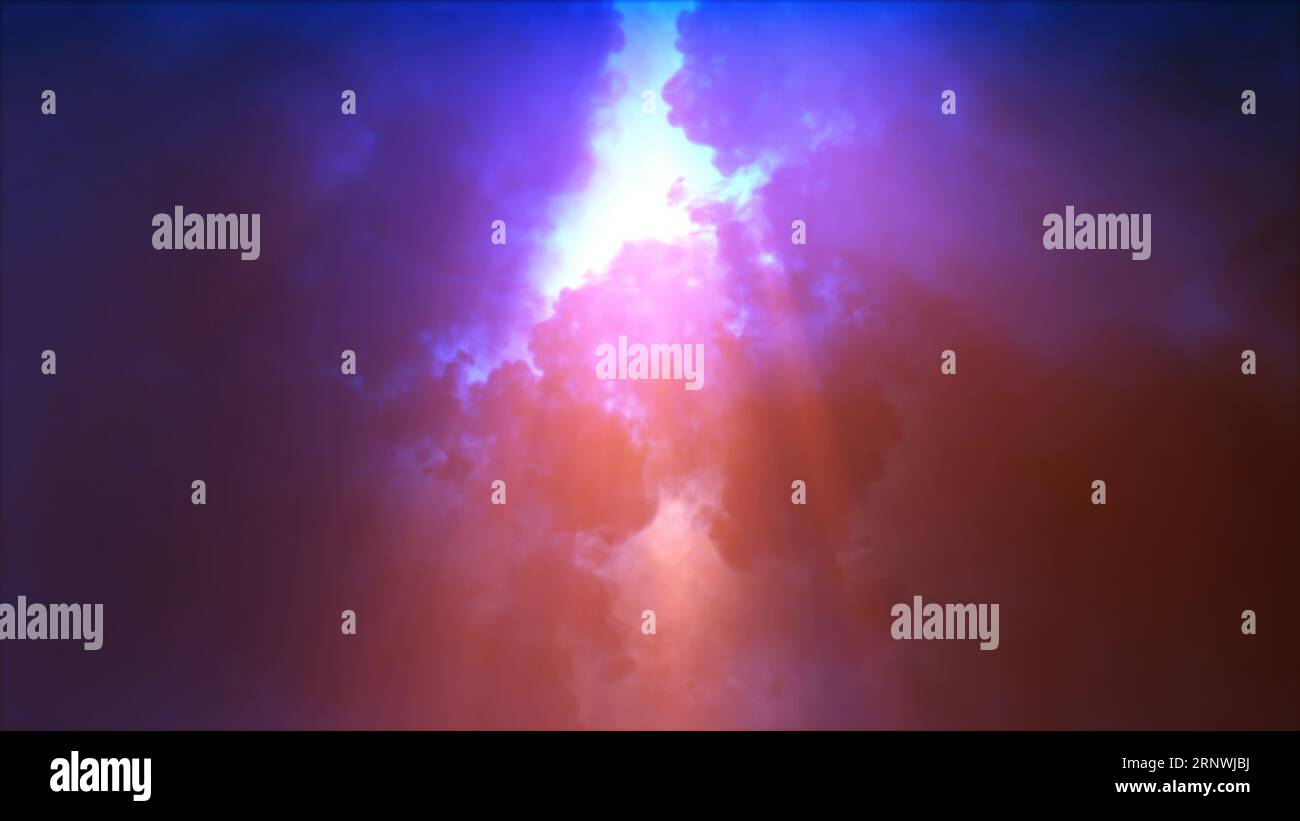 3D rendering of lightning strike and light effects in clouds ...