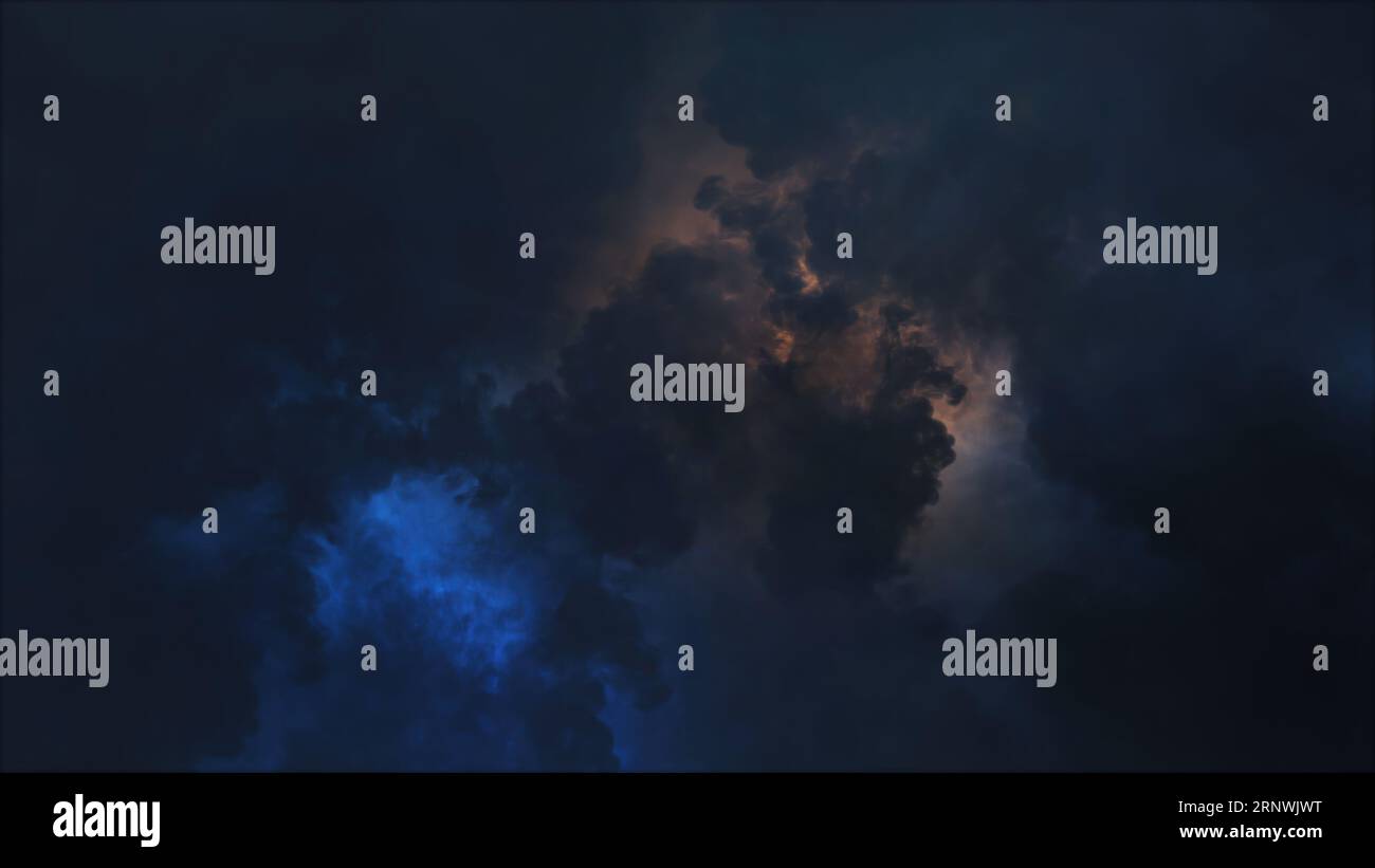 3D rendering of lightning strike and light effects in clouds ...