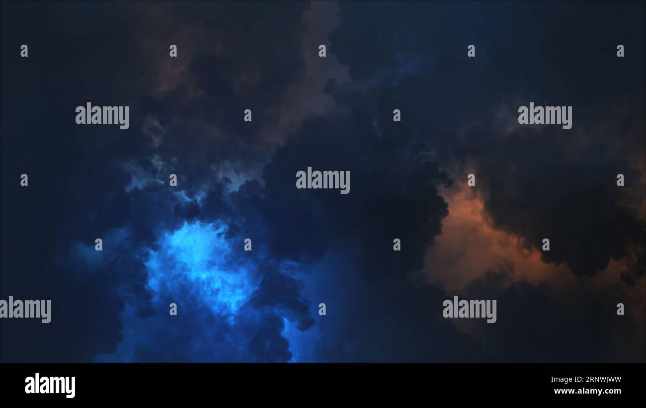 3D rendering of lightning strike and light effects in clouds ...