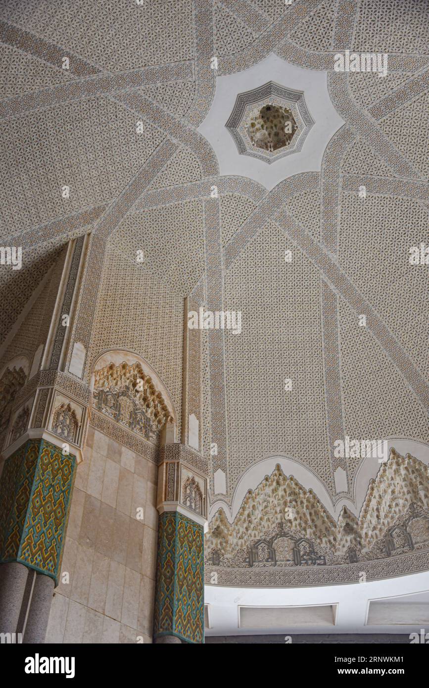 Casablanca, Morocco - Feb 26, 2023: Domed ceiling inside the Hassan II ...