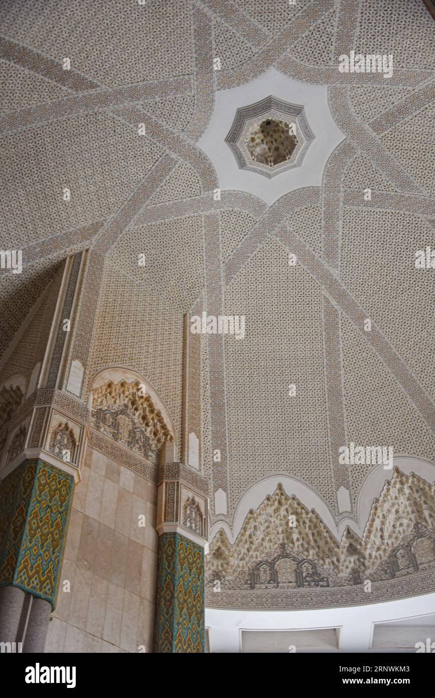 Casablanca, Morocco - Feb 26, 2023: Domed ceiling inside the Hassan II ...