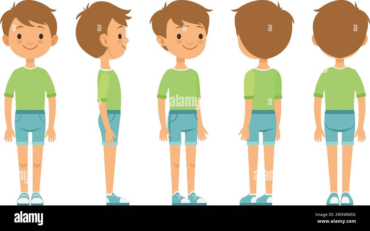 School boy cartoon character. Front and side view Stock Vector Image ...