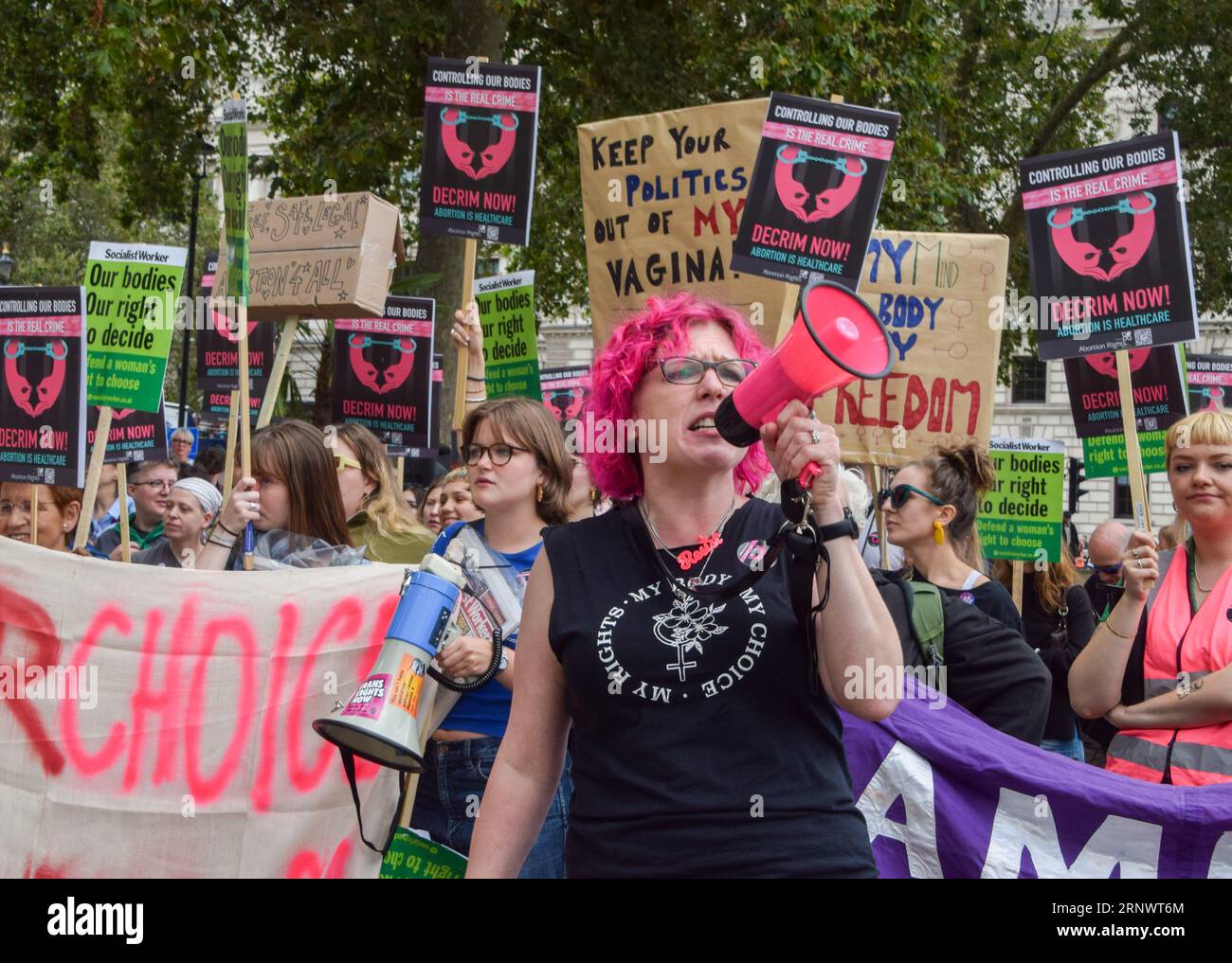 London, UK. 02nd Sep, 2023. A pro-choice protester chants slogans ...