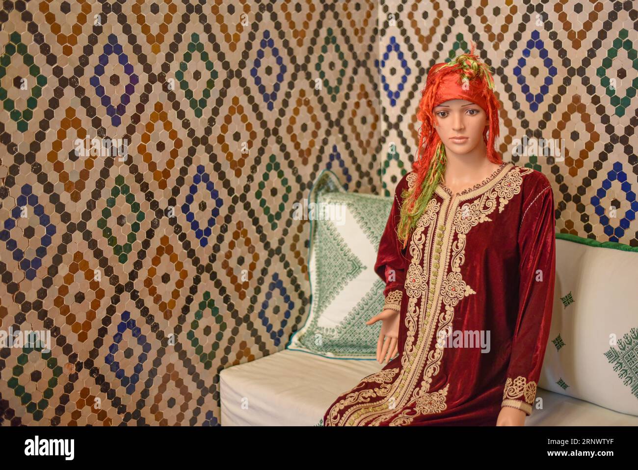 Marrakech, Morocco - Feb 8, 2023: A mannequin dressed in traditional ...