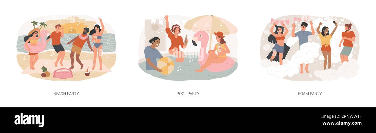 Summer event isolated concept vector illustration set. Beach party ...