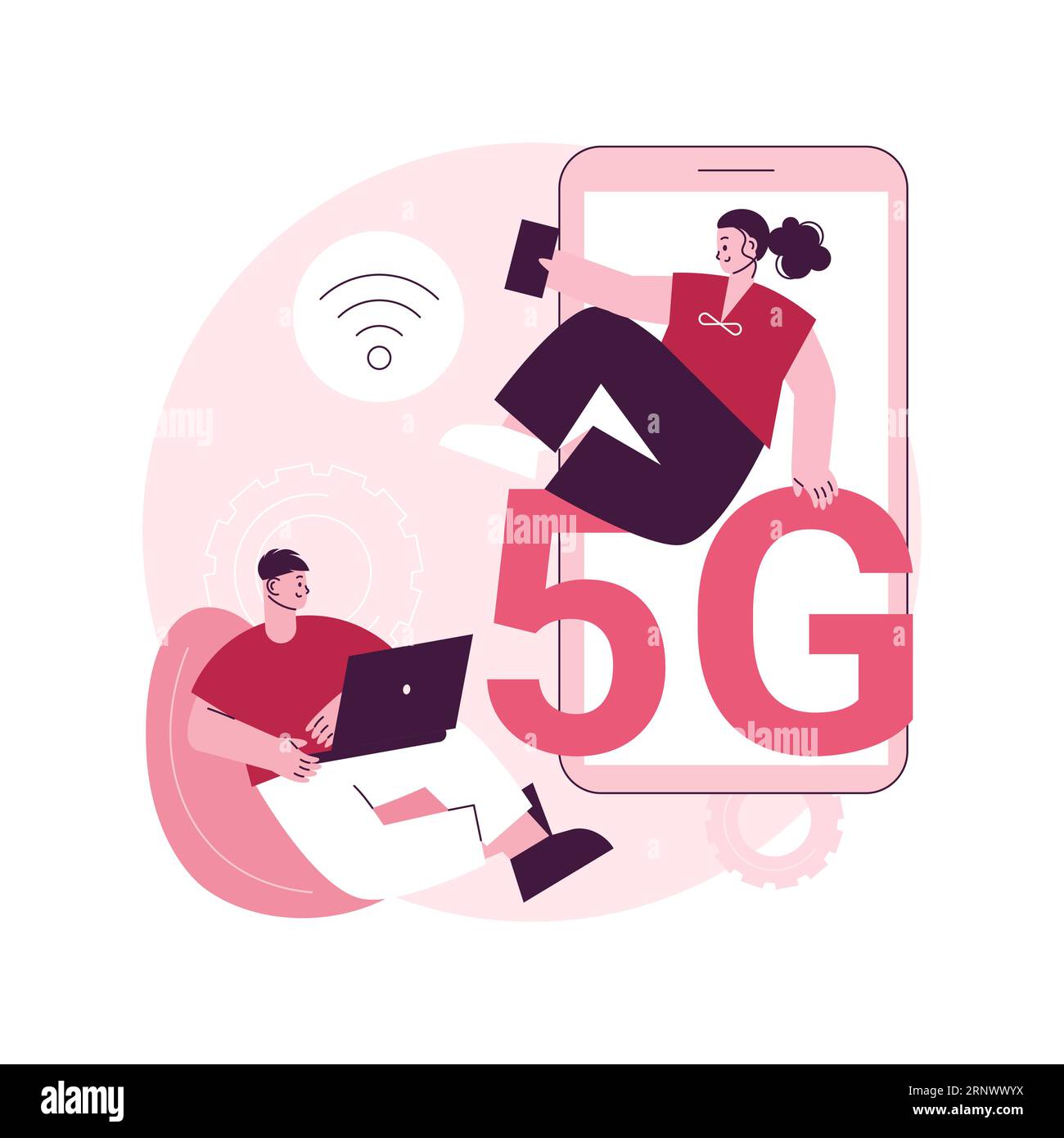 Mobile phones 5G network abstract concept vector illustration. Mobile ...
