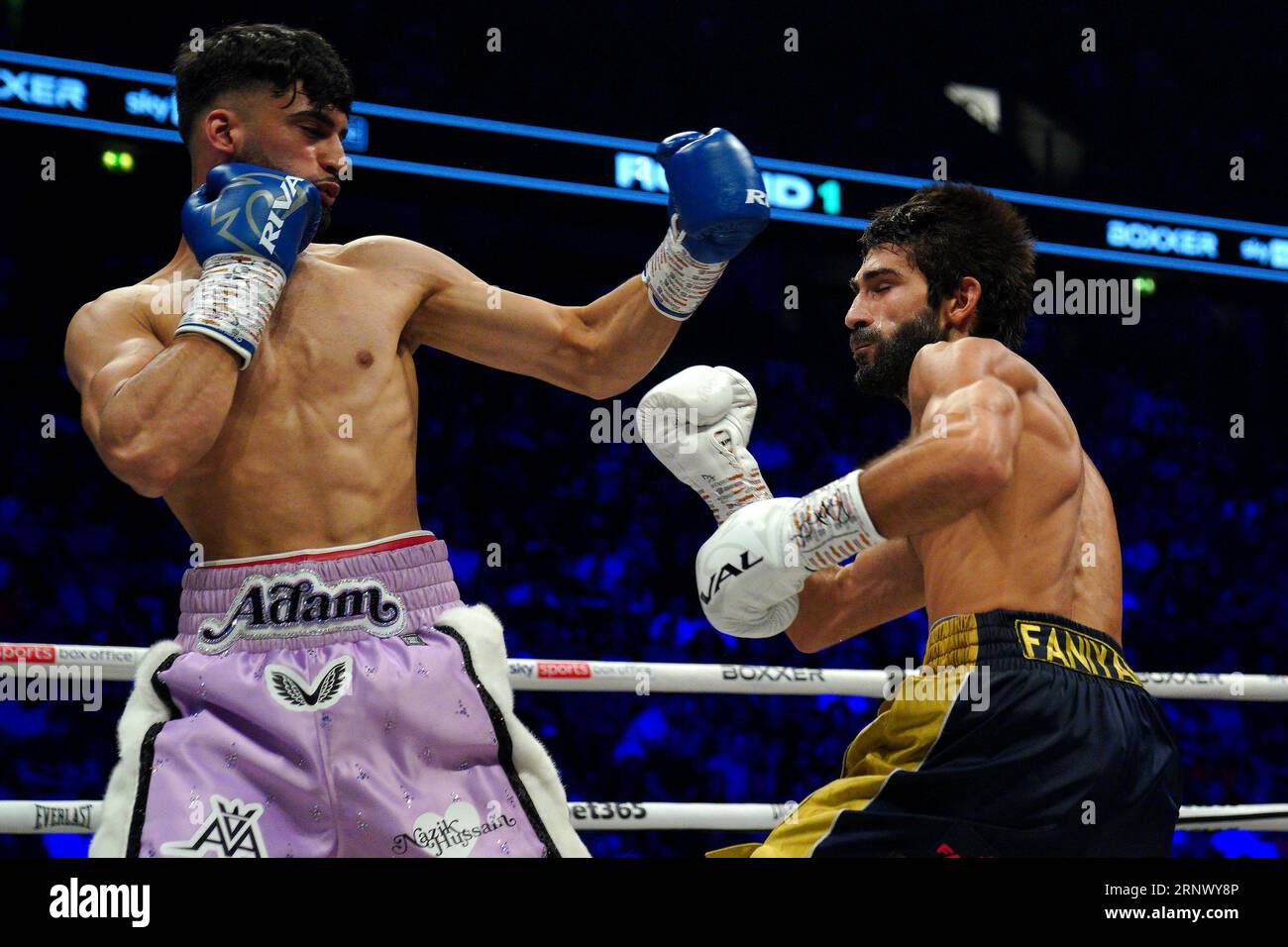 Adam Azim (left) in action against Aram Fanyan in the Super-Lightweight ...