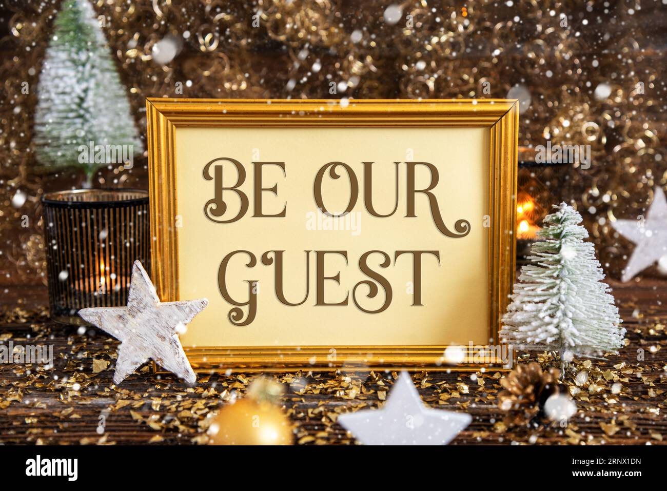 Frame With Text Be Our Guest, Gold, Glittering Winter Decor Stock Photo ...