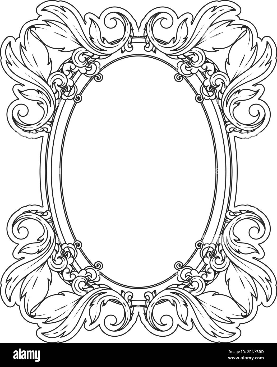 Vintage frame with baroque ornament. Decorative elegant round border ...