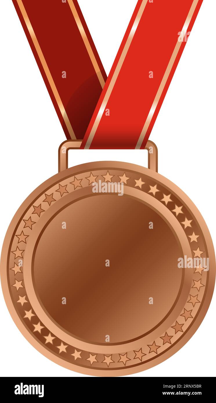 Bronze medal on red ribbon. Competition honor prize Stock Vector Image ...