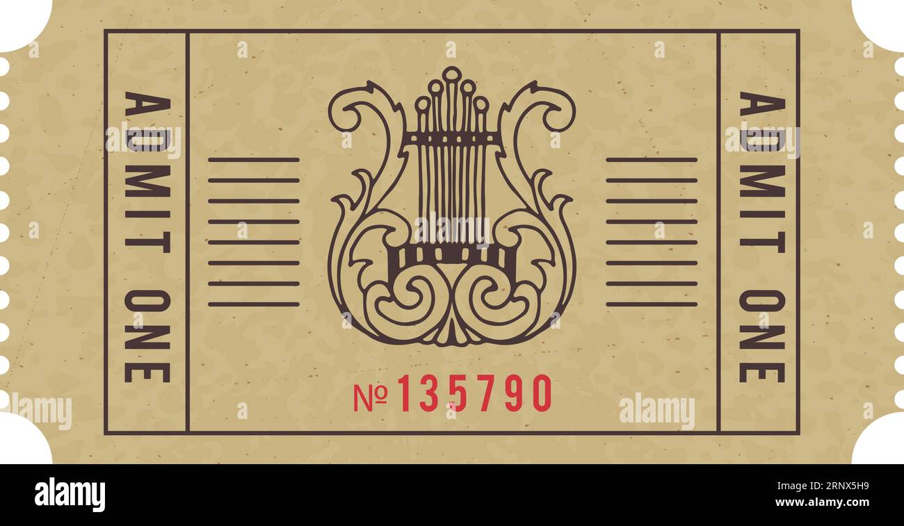 Vintage ticket template. Classic music event pass Stock Vector Image ...