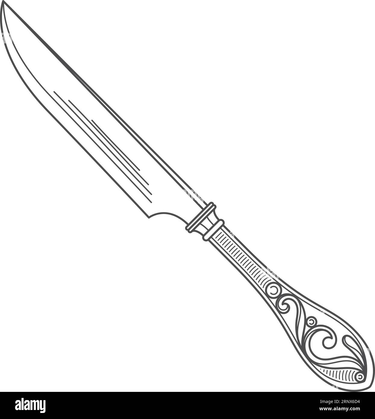 Retro knife sketch. Vintage ornate cutlery drawing Stock Vector Image ...