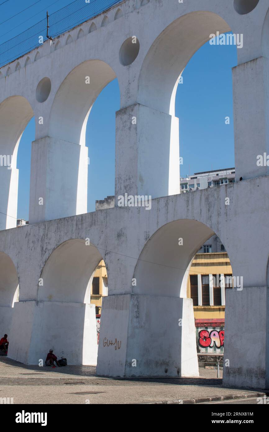 Rio de Janeiro, Brazil: skyline with the Carioca Aqueduct (Arcos da ...